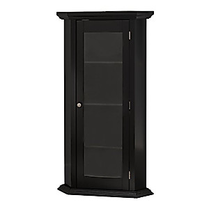 Kings Brand Furniture - Corner Curio Storage Cabinet with Glass Door, Black Finish