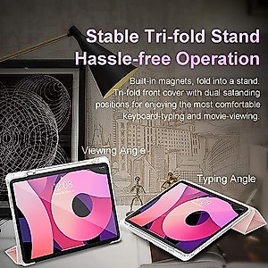 Hoidokly iPad Air 5th Generation Case iPad Air 4th/5th Clear Case 10.9 inch 2022 2020 (A2588/A2589/A2591/A2316/A2324/A2325/A2072) with Transparent Back/Pencil Holder/Auto Sleep (Pink)