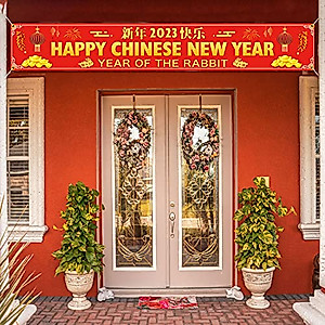 PTFNY 2023 Chinese New Year Party Decorations New Year Party Banner Year of The Rabbit Party Banner Chinese New Year Decorations for Spring Festival Supplies Outdoor Indoor Decor
