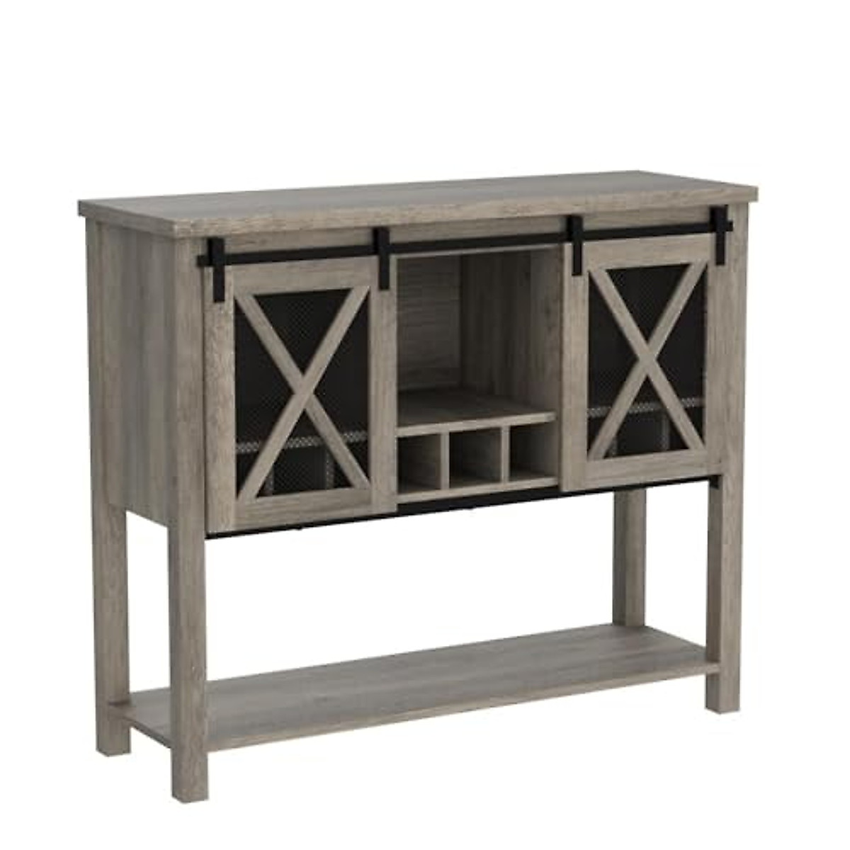 IDEALHOUSE Buffet Storage Cabinet Farmhouse Wine Cabinet Coffee Bar Table with Wine Glass Rack and Storage, Wood Buffets and Sideboards with Barn Mesh Door for Kitchen, Dining, Living Room