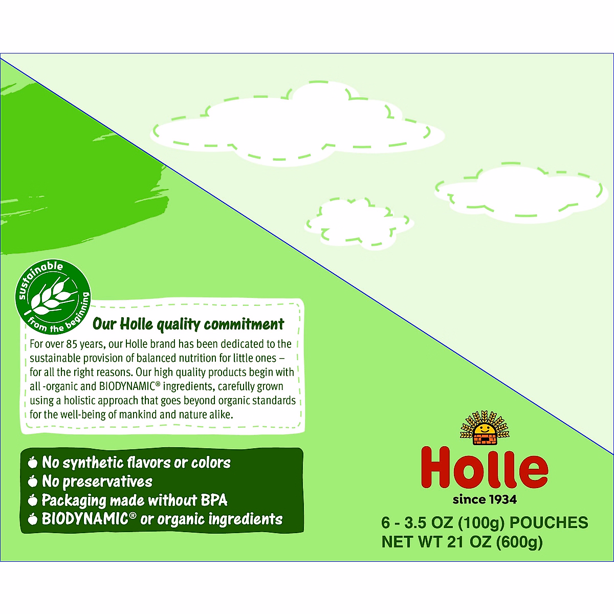 Holle Organic Baby Food Pouches - Veggie Bunny Baby Puree with Carrots, Peas and Sweet Potato - (6 Pack) Organic Baby Snacks + Fruit and Veggie Pouches for Weaning Babies 6 Months and Older