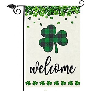 St Patrick's Day Garden Flag，Welcome Double Sided Irish Garden Flag，12x18 Inch Double Sided Shamrock Lucky Clover Holiday Yard Outdoor Flag