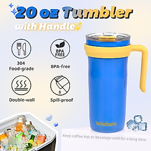 winiwo 20 oz Tumbler with Handle, Easy to Hold, Travel Coffee Mug with Screw Lid, Spill-proof, Insulated Cups, Built-in Up Down Flip, Fit Most Car Cup Holders, Commute, School, Home, Office