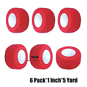 Baisunt 6 Pack 1 Inches Cohesive Bandage Self Adhesive Wrap Elastic Self Adherent Vet Wrap Breathable Self Stick Tape for Wrist, Ankle, Sports, Tatoo Wrap(5 Yards, Red)