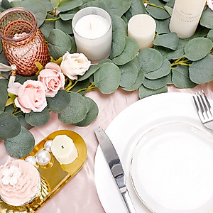 Whonline 8pcs 48ft Artificial Eucalyptus Garland, Silver Dollar Eucalyptus Leaves Vine, Faux Greenery Garland Bulk for Wedding Garland, Centerpieces for Tables, Home Decor, Arch Wall Decoration