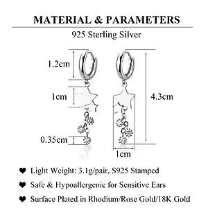 SLUYNZ 925 Sterling Silver Star Dangle Hoop Earrings for Women Star Hoop Earrings Droplet Dangle (A-Silver)