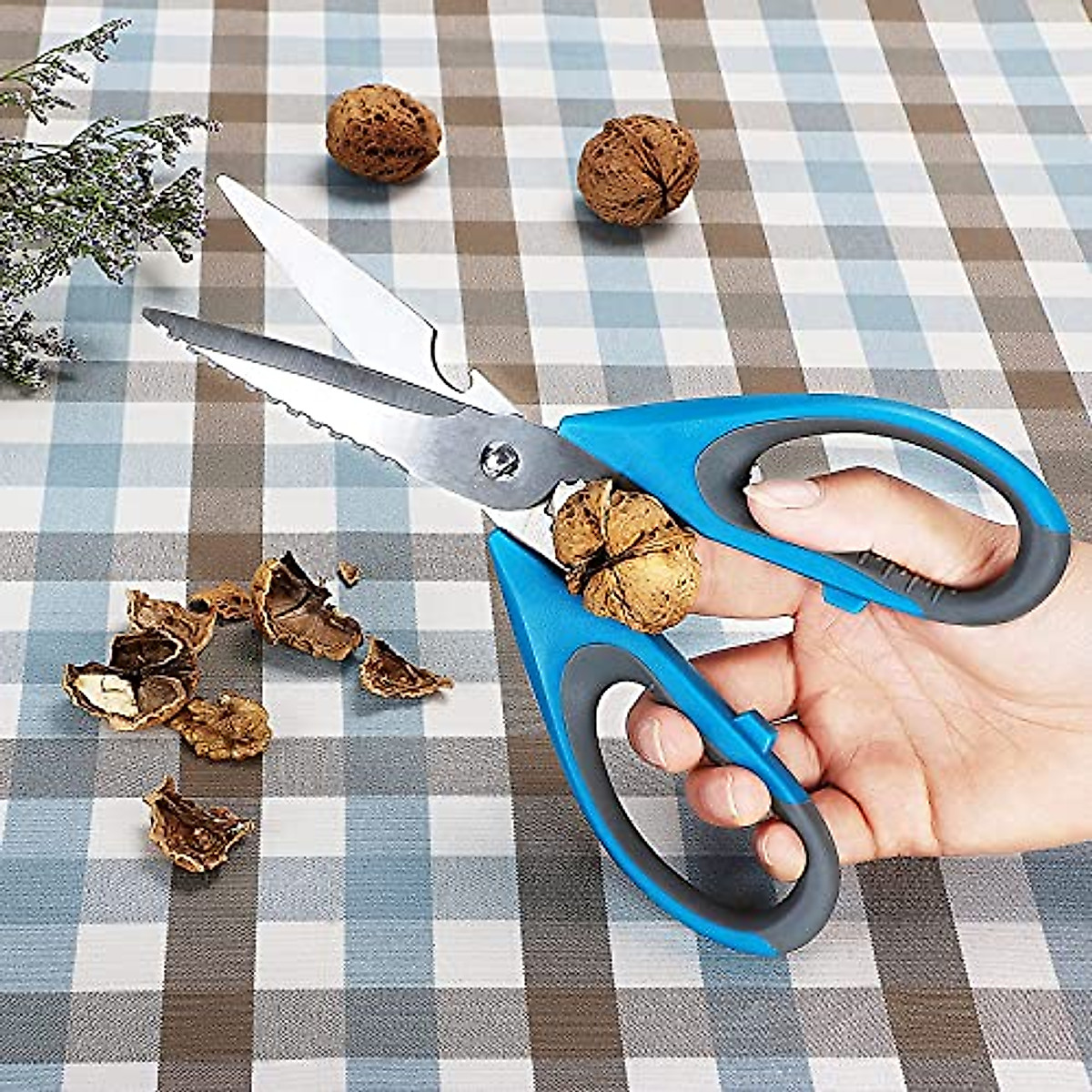 Kitchen Scissors, Heavy Duty Stainless Steel Kitchen Shears, Premium Ultra Sharp Utility Multifunctional Kitchen Scissors for Poultry, Chicken, Meat, Food, Vegetables, Seafood, BBQ (Blue)