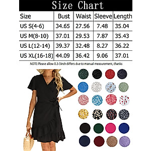 Naggoo Womens Wrap Dress V Neck Trendy Polka Dot Ruffle Short Sleeve Evening Mini Dress (Large, Solid Black)