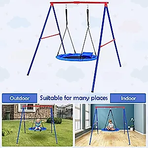 INFANS 660lbs 40 Inch Saucer Tree Swing with Pillow Handle Adjustable Hanging Rope, Round Flying Swing Seat for Kids, Outdoor Round Platform Swing for Backyard Playground Blue