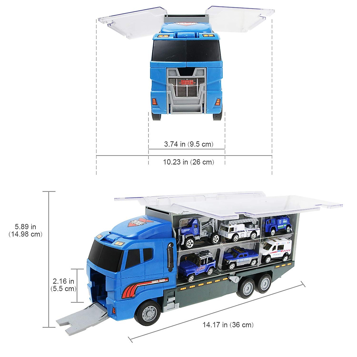 Joyfia 10 in 1 Police Toys, Die-cast Police Patrol Rescue Truck, Mini Police Vehicles in Carrier Car Toy Playset for 3+ Years Old Kids Boys Girls