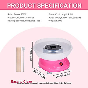 Cotton Candy Machine, 500W Portable Cotton Candy Makers for Kids Birthday Family Party Christmas Gift, Small Hard & Sugar-Free Candy Floss Making Machine with 20 Marshmallow Sticks and Sugar Scoop