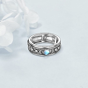 POPLYKE Sterling Silver Anxiety Spinner Rings Moonstone Moon And Star Ring Rotatable Mood Rings for Women Relieve Stress Gift（9 Size）