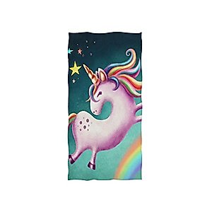 ALAZA Microfiber Gym Towel Cute Unicorn Rainbow, Fast Drying Sports Fitness Sweat Facial Washcloth 15 x 30 inch