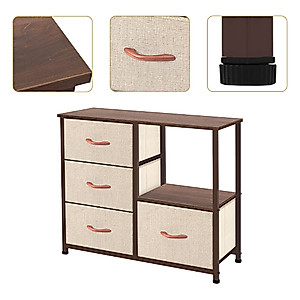 AZL1 Life Concept Storage Tower with Shelves, 4 Drawers Closet Organizer, Night Stand, Fabric Bins, Versatile Cabinet, Dresser for Bedroom, Living Room, Hallway, Wood Handles, Beige