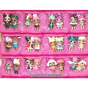 HOME4 LOL Toys Hanging Over The Door Storage Organizer Carrying Travel, 40 Clear View Pockets, Roll Up, for Small Dolls, Cars, Jewelry, Hair Accessories, Arts & Crafts, Bead, Sewing and More (Pink)