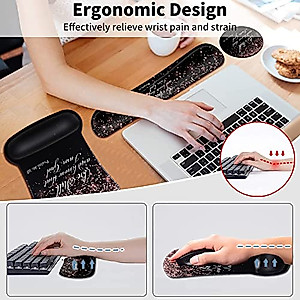 Keyboard Wrist Rest and Mouse Pad with Wrist Support, Ergonomic Gel Mouse Pad and Coaster, for Easy Typing Pain Relief, Memory Foam Keyboard Wrist Rest,Psalm 46-10 Rose Gold Glitter Black Mousepads