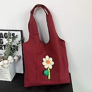 Women's Tote Purse Large Handbag Canvas Shoulder Bag Portable Shopping Purse (Wine red)