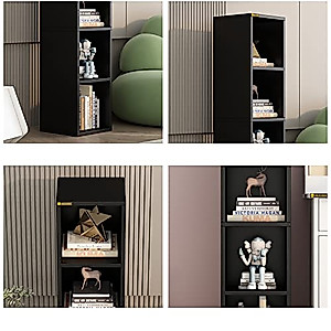 ALISENED 4 Cube Small Bookshelf, Narrow Storage Organizer Shelf, Wooden Corner Bookcase, Modern Thin Cubes Storage Organizer Display Shelving for Bedroom, Library, Living Room, Home, Office, Black