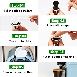 Reusable Capsules for Nespresso OriginalLine, 6pcs Refillable Espresso Pods Stainless Steel Coffee Pods Compatible for Nespresso Original Line Machines (6 Cups + 200 Lids)
