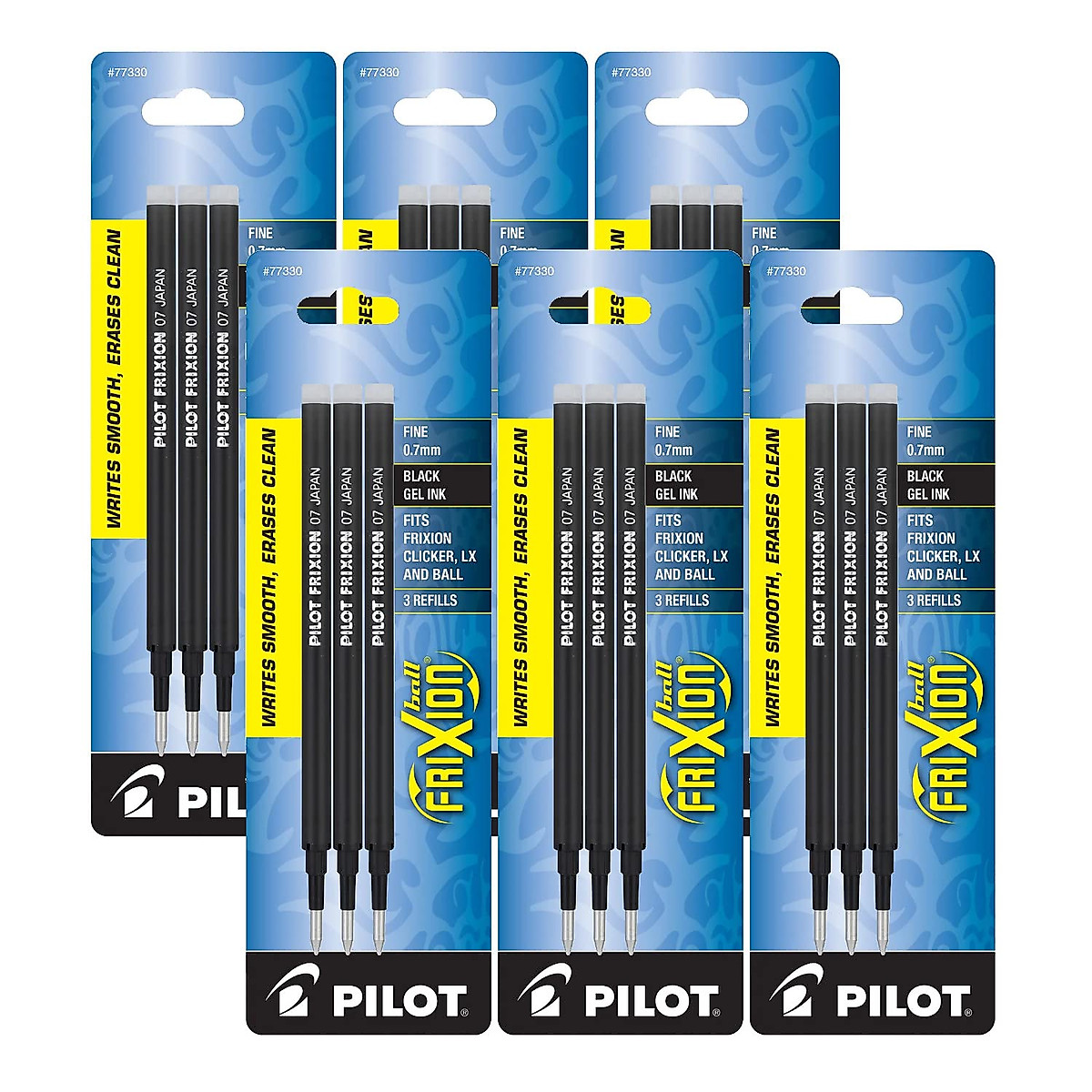 Pilot Gel Ink Refills for FriXion Erasable Gel Pen, Fine Point, Black Ink - Pack of 18 (77330)