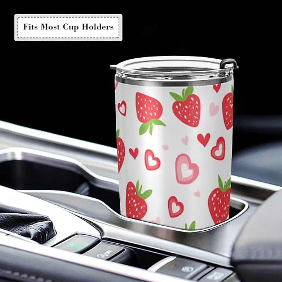 HXshaoye Strawberry Country style Valentines Stainless Steel travel coffee cups Leak-proof Lid and Straw coffee mug spill proof for hot and cold drinks modern coffee travel mug 20 oz vaso para agua