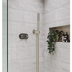 Aquaiaw Wall Supply Elbow with O-Ring Flange, Tapered 1/2 NPT Female Inlet, Solid Brass Wall Union W/Handshower Holder, Round Wall Supply Elbow W/Hand Shower bracket, PVD Brushed Nickel, G1/2 Outlet