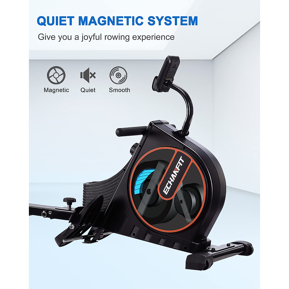 ECHANFIT Rowing Machine Folding Rower with 16 Levels Magnetic Resistance and Adjustable Console Angle for Home Use
