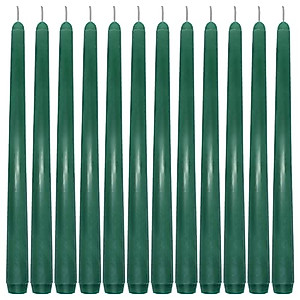 NIKY 10 inch Green Taper Candles for Christmas Spring, Set of 12 Unscented Dripless Candlesticks - 8 Hours Long Burning for Home Decor, Wedding, Parties and Special Occasions