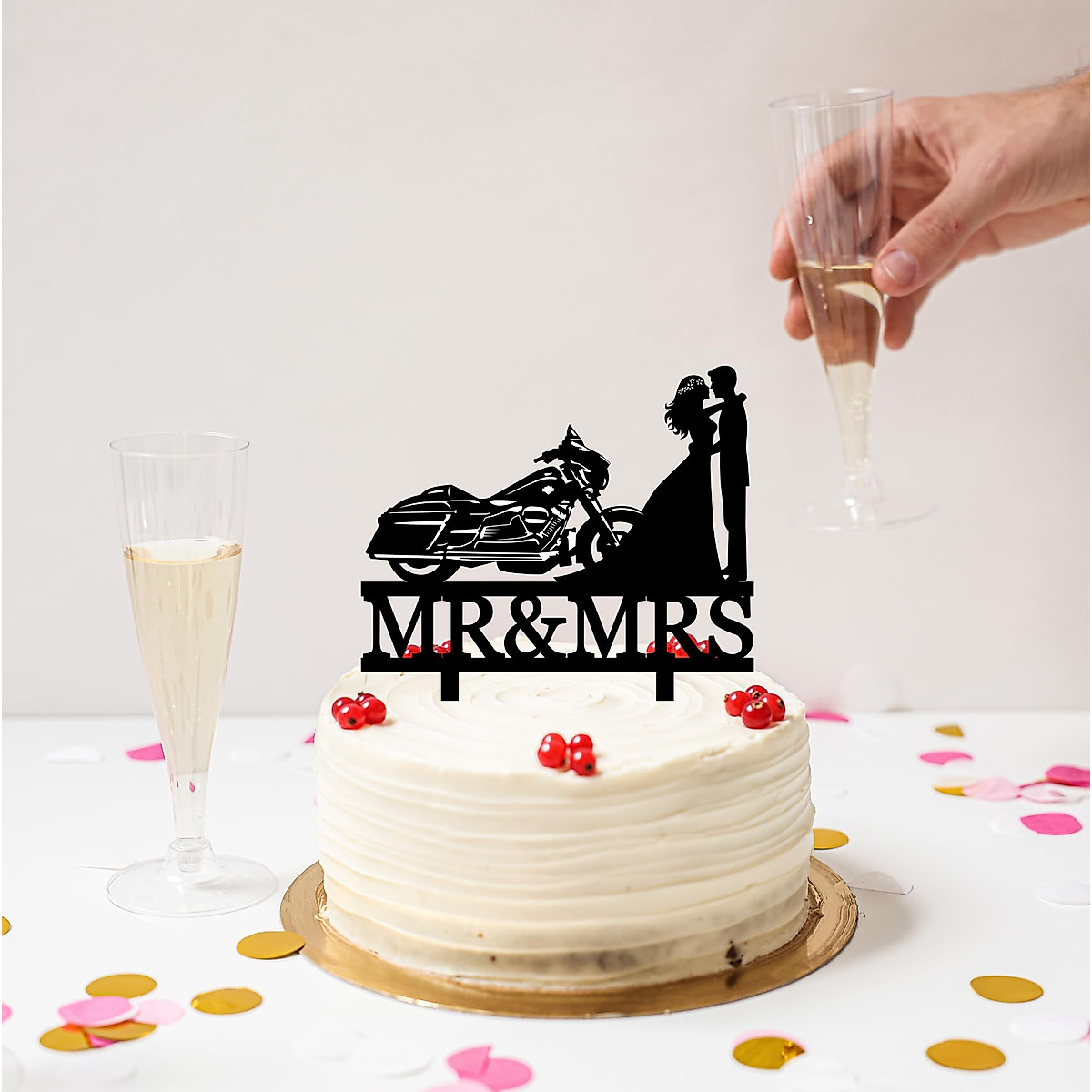 Yuezoloz Street Glide Motorcycle Wedding Cake Topper, Ride with Me Forever Cake Topper, Motorcycle Wedding Topper Couple on Harley Davidson for Wedding/Anniversary/Bridal Shower Party Decor