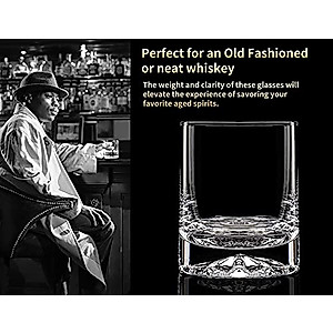 JBHO Hand Blown Crystal Double Old Fashioned Cocktail, Solid Whiskey Glasses, Rocks Glasses, Lowball Glasses - 12 Ounce - set of 2 - Perfect Size for Oversized Ice Cubes