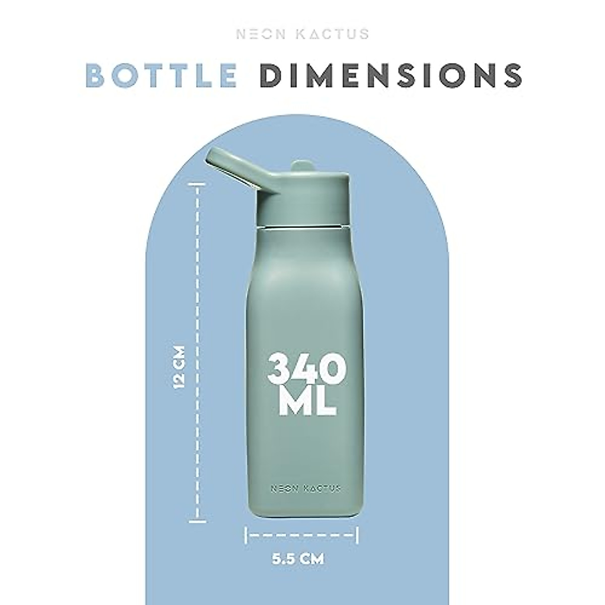 Neon Kactus Silicone Kids Bottle | Kids Water Bottle with Straw and Carry Handle for School, Travel, Sports | Drinking Bottle for Girls and Boys | BPA-Free, Dishwasher-Safe | Happy Camper, 340ml