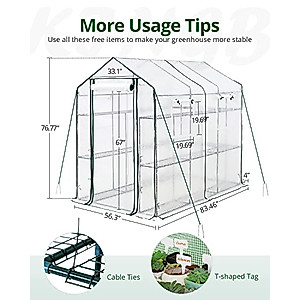 KING BIRD Upgraded 7 x 4.7 x 6.4 FT Walk-in Greenhouse for Outdoors, Thickened PE Cover & Heavy Duty Powder-Coated Steel, w/ Zippered Mesh Door & Screen Windows, 20 Sturdy Shelves for Garden, White