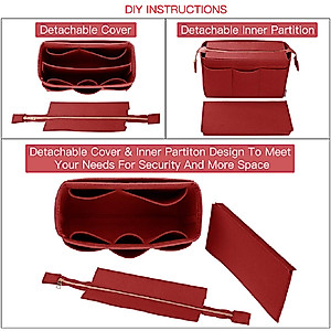 Purse Organizer Insert,Felt Bag Organizer with NEW Detachable Zipper cover, fits, St Lious, Tote and handbag shaper (Medium, Red)