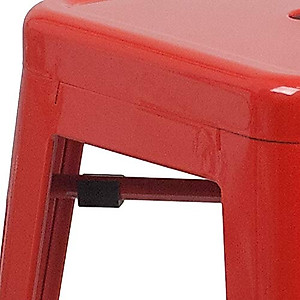 Flash Furniture Kai Commercial Grade 24" High Backless Red Metal Indoor-Outdoor Counter Height Stool with Square Seat