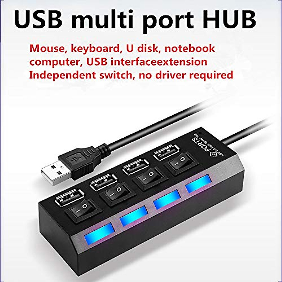 Lysee USB Cables - USB Hub 2.0 Multi USB 2.0 Hub High Speed LED 4 / 7 Ports USB Splitter for PC Computer Accessories Laptop with ON/of - (Color: Red, Length: SATNGARD)