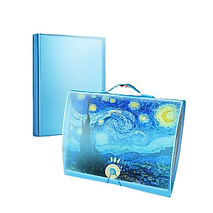 Shulaner Art Portfolio Folder with Handle and Clear Sleeves 60 Pockets Display 120 Pages Plastic Painting Presentation Storage Book for Artwork Files Document A3 Size 17 x 13 inch Blue
