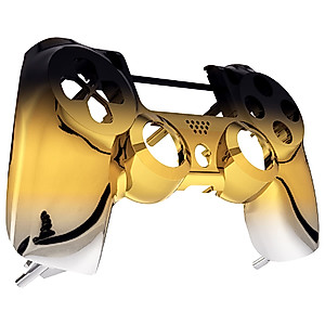eXtremeRate Tri-Color Gradient Replacement Faceplate Cover, Chrome Black Gold Silver Front Housing Shell Case Compatible with ps4 Controller CUH-ZCT2 JDM-040/050/055 - Controller NOT Included