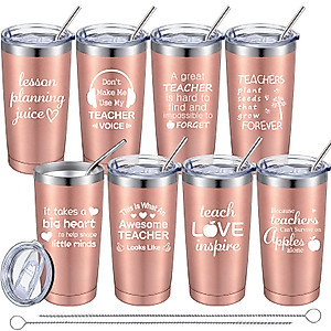 8 Pieces Thank You Teacher Travel Tumbler Bulk Teacher Appreciation Travel Mug Thank You for Being Awesome Cups with Lid and Straw 20 oz Stainless Steel Tumbler Mug for Teachers Women Friends Gifts