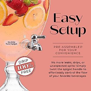 Fifth Avenue Crystal Beverage Dispenser for Countertop - 1 Gallon Large Glass Drink Dispenser w/Spigot & Lid - Party Drink Dispenser for Sweet Tea Lemonade Punch Water, Juice Dispensers for Parties
