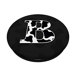 Cow Print Black and White Initial Letter B PopSockets PopGrip: Swappable Grip for Phones & Tablets