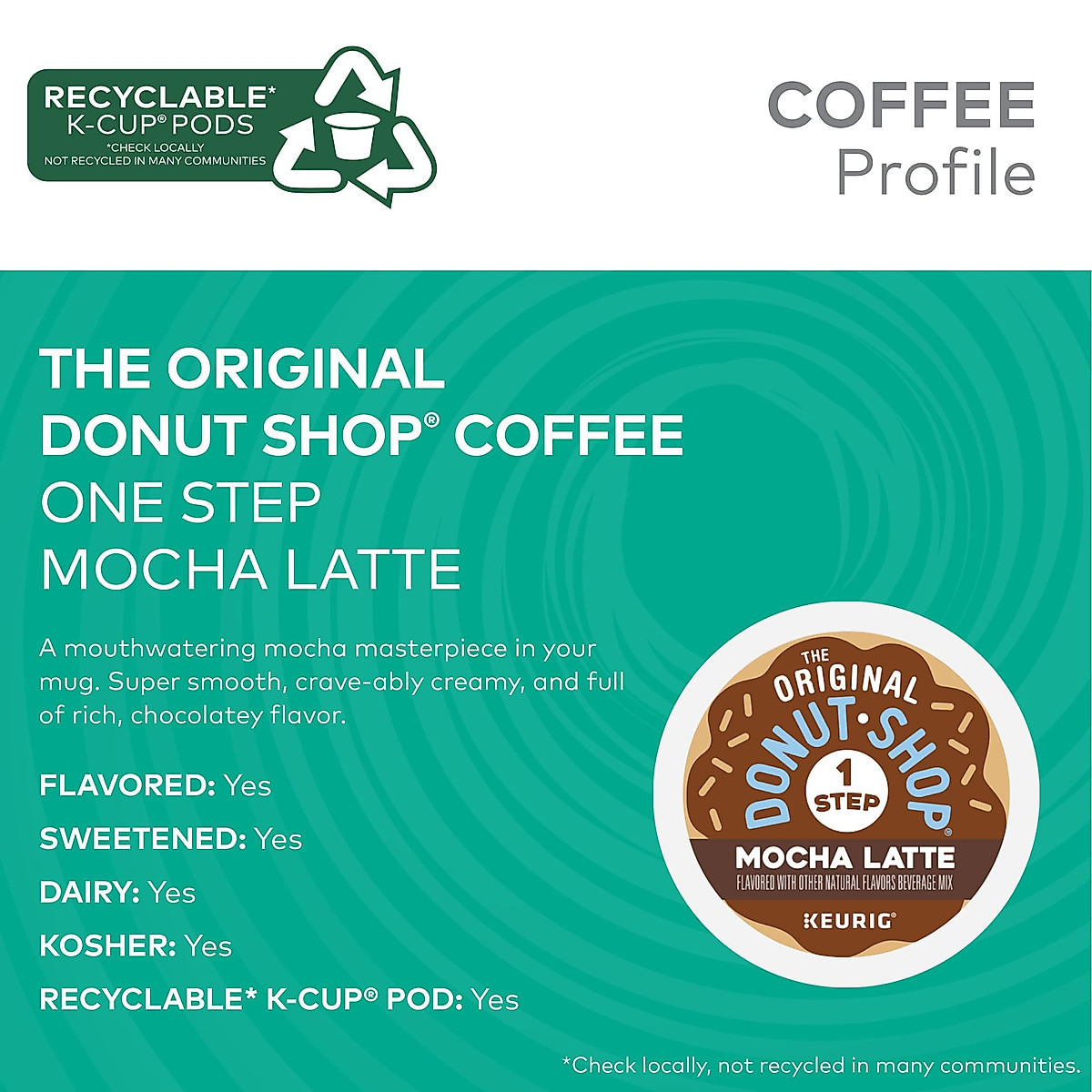 The Original Donut Shop Mocha Latte, Single Serve Coffee K-Cup Pod, Flavored Coffee, 60 Count (6 Packs of 10)