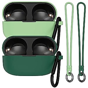 Kanya Case Compatible Sony WF-1000XM4,2 Packs Full Protective Shockproof Anti-Slip Silicone Case Cover with Carabiner and Silicone Hand Strap for Sony WF-1000XM4 (Matcha+Dark Green)