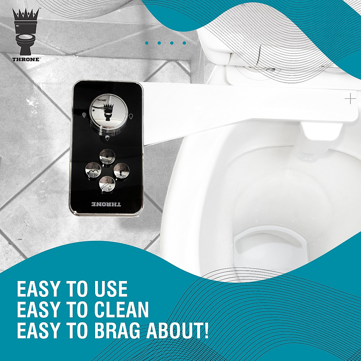 Throne Bidet Attachment for Toilet – USA Patented - Non-Electric Self Cleaning Water Sprayer Toilet Bidet Double Nozzle (Frontal & Rear Wash) Bidet Toilet Seat Attachment, Easy Install (Black)