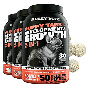 Bully Max 2-in-1 Puppy Vitamins - 30 Chewable Tablets for Development and Growth of Puppies - Dog Vitamin Tablet Supplements for Small Dogs, Large Breed Pups and Growing Dogs - 3 Bottles