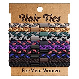 EasYoung 10pcs Braided Mens Hair Ties for Guys, for Buns Curly Thick Dense Hair Elastic Hair Ties For Men & Women, No Crease Hair Coils Hair Ties Men with Long Hair