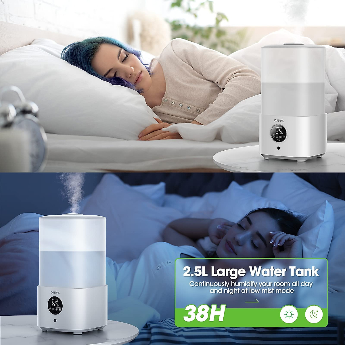 Humidifiers for Bedroom, 2.5L Ultrasonic Cool Mist Humidifiers for Baby Home Office Nursery & Plants, Top Fill Air Humidifier, Super Silent Sleep Mode，Auto Shut-Off (1)