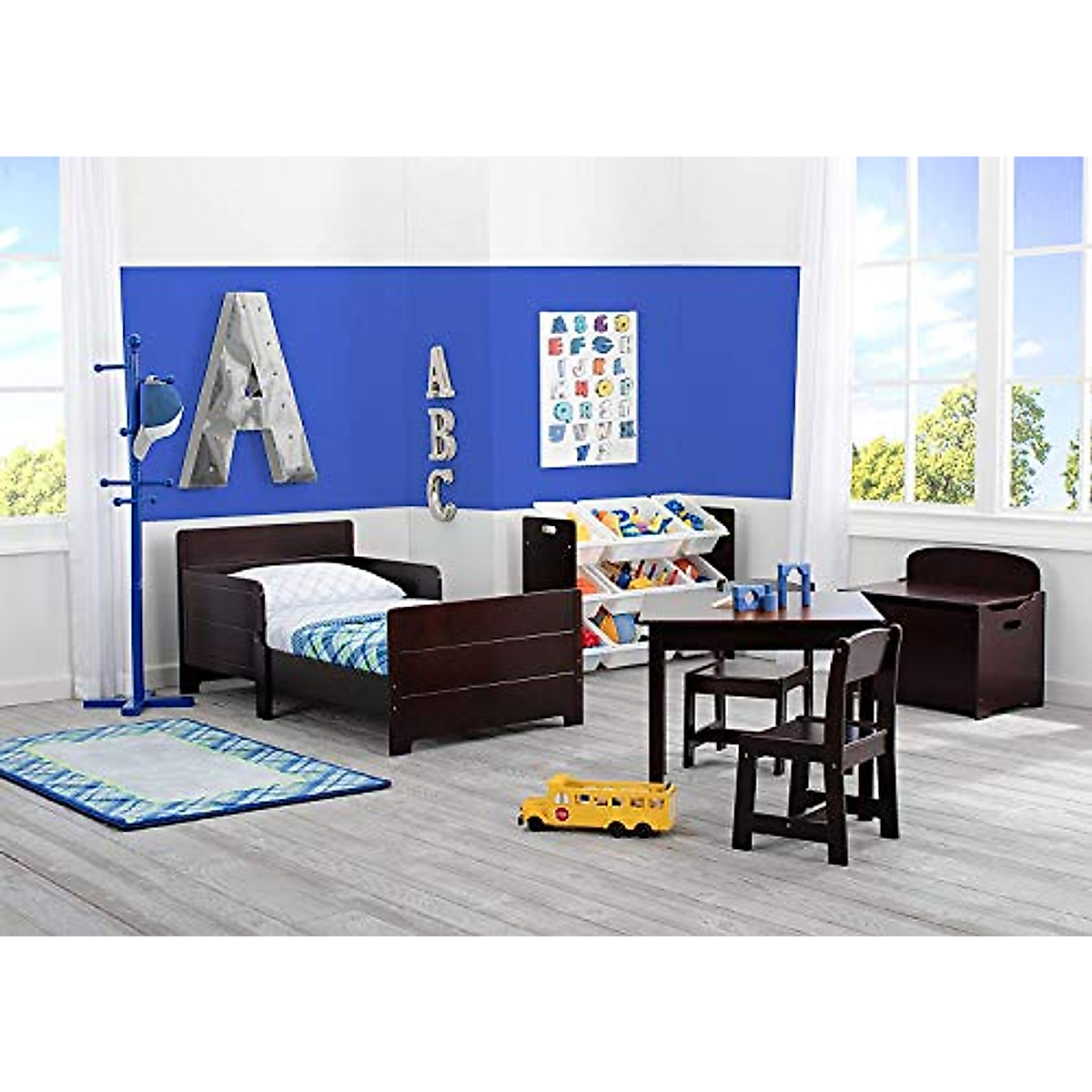 Delta Children MySize Toddler Bed, Dark Chocolate + Delta Children Twinkle Galaxy Dual Sided Recycled Fiber Core Toddler Mattress (Bundle)