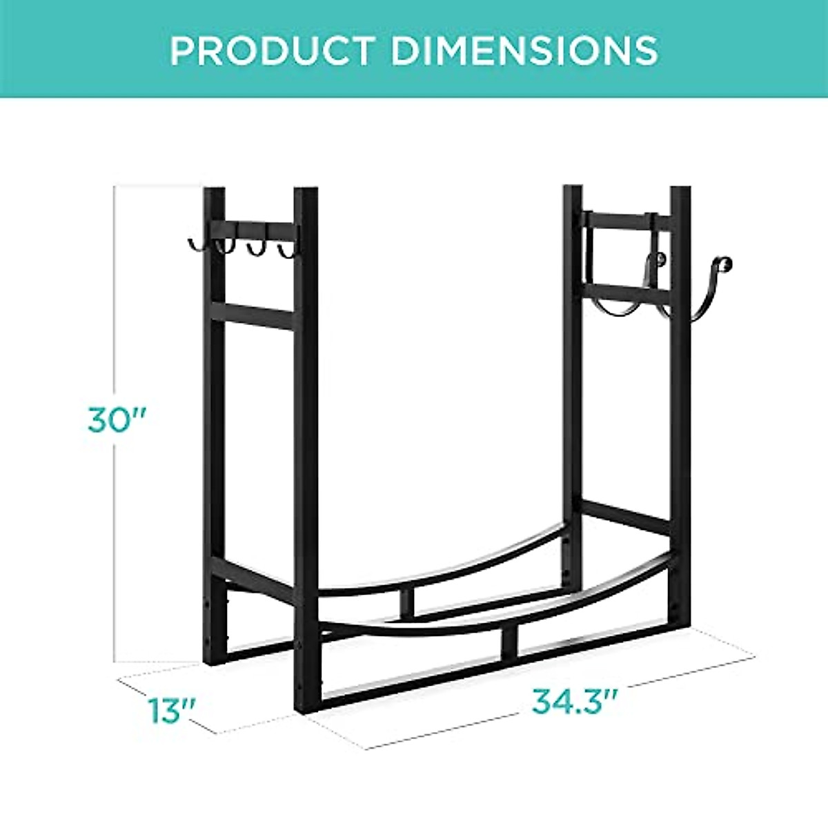 Best Choice Products 34.25in Firewood Log Rack & Tool Set Steel Wood Storage Accessory for Indoor Outdoor Fire Pit, Fireplace w/Kindling Holder, Shovel, Poker, Tongs, Brush