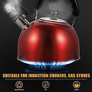 MAXBUS Whistling Tea Kettle Stainless Steel Stovetop Tea Pot Hot Water Fast to Boil Teapot with Anti- Hot Handle Tea Boiler Hot Water Kettle for Tea Coffee Red (Color : Red)