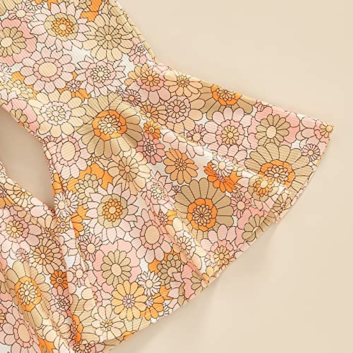 ZyHwShine Girls Flare Outfits One Piece Flower Print Strap Jumpsuit Overalls Bell-Bottoms Leggings Pants Toddler Hippie Outfits (Flower A, 18-24 Months)